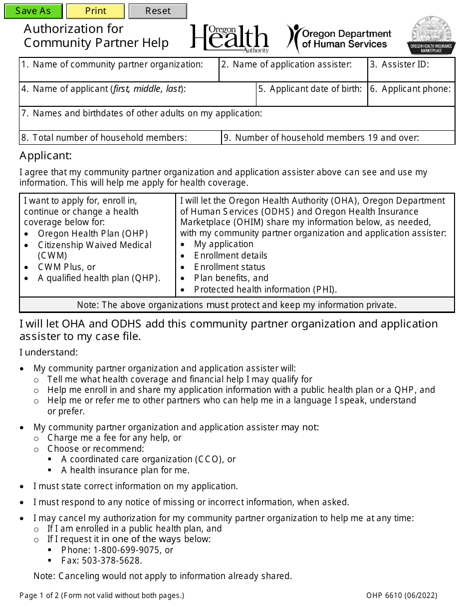 Form OHP6610 - Fill Out, Sign Online and Download Fillable PDF, Oregon ...