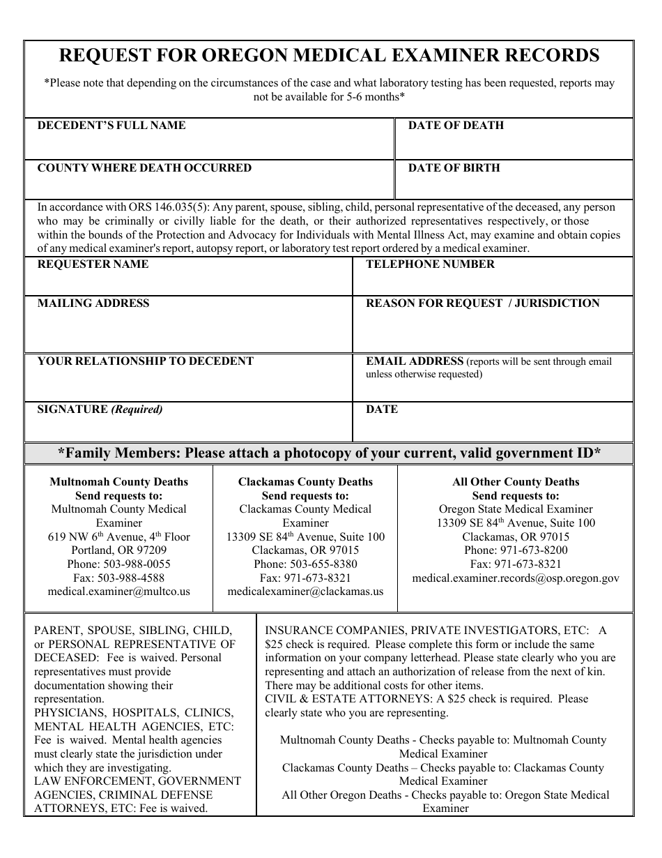 Oregon Request for Oregon Medical Examiner Records - Fill Out, Sign ...