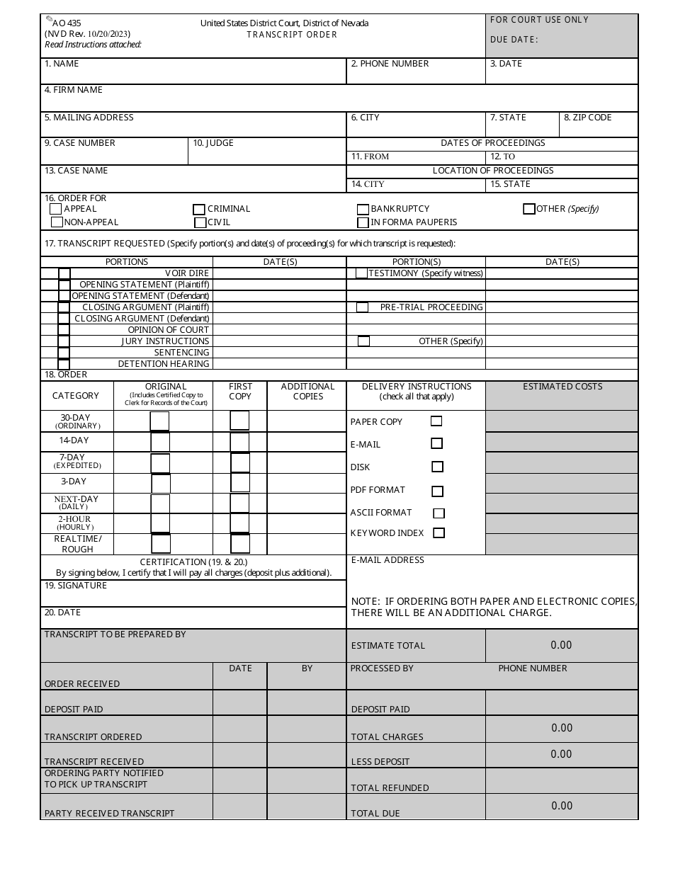 Form AO435 - Fill Out, Sign Online and Download Fillable PDF, Nevada ...