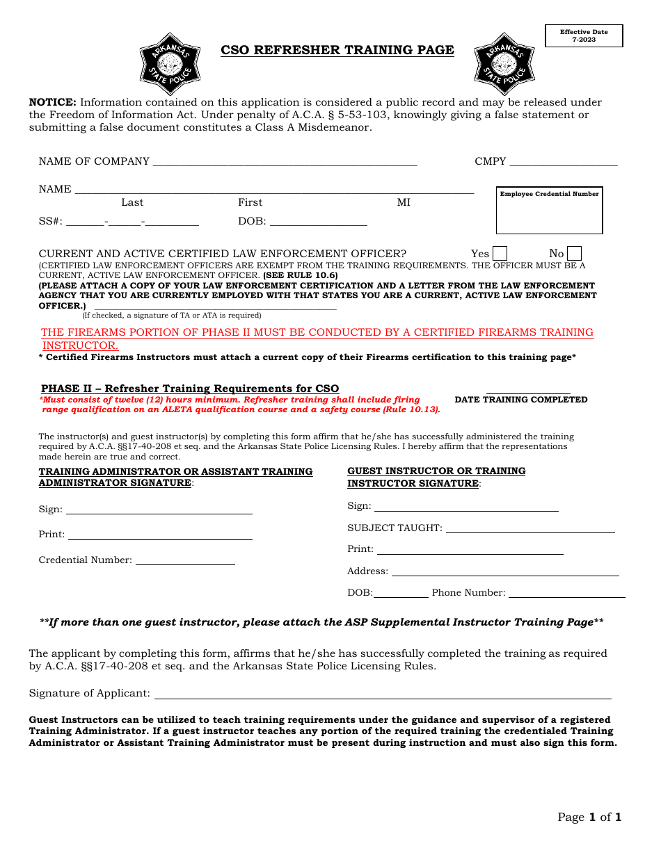 Arkansas Cso Refresher Training Page Download Fillable PDF 2019 — 2024 ...