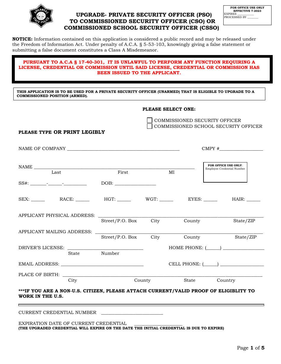 Arkansas Upgrade - Private Security Officer (Pso) to Commissioned ...