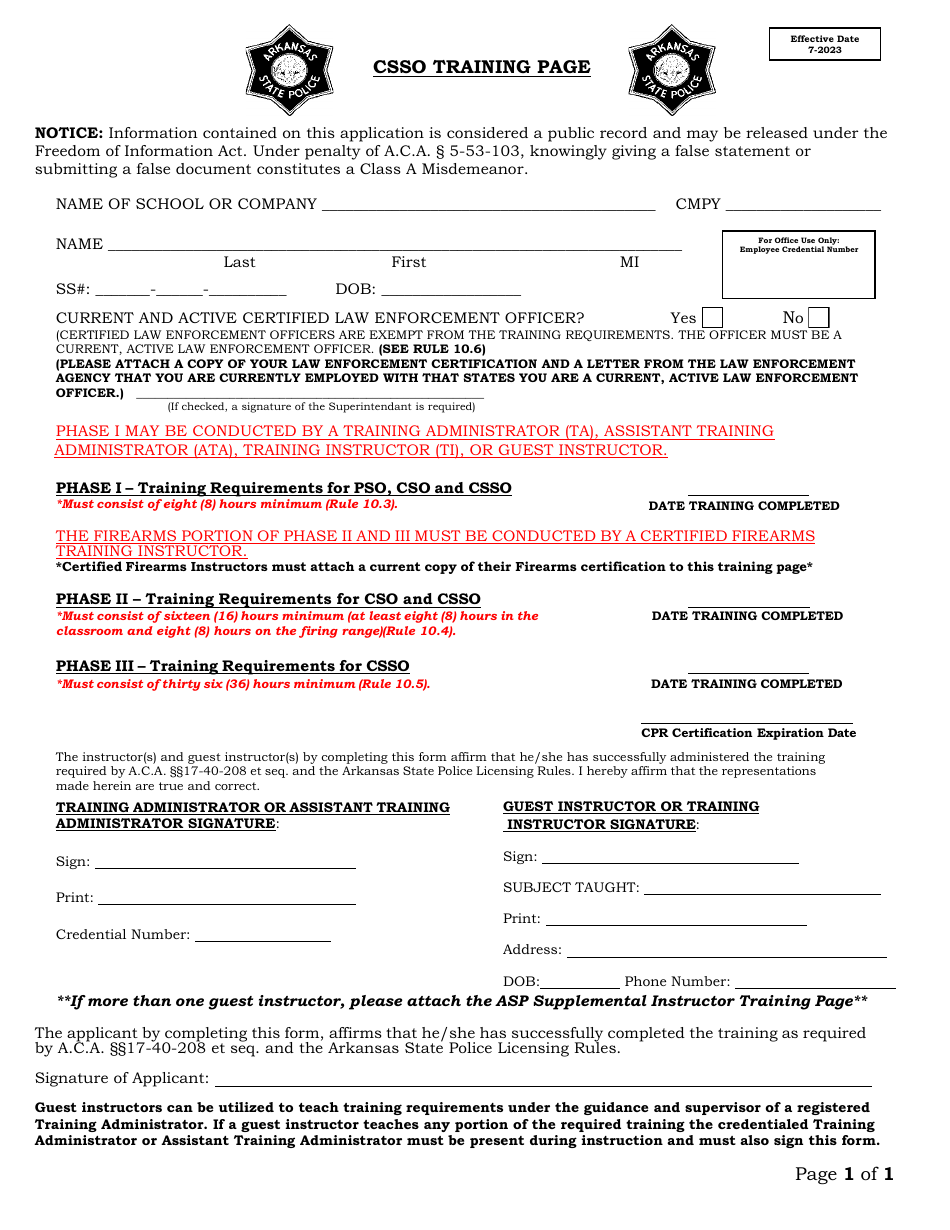 Arkansas Csso Training Page Download Fillable PDF | Templateroller