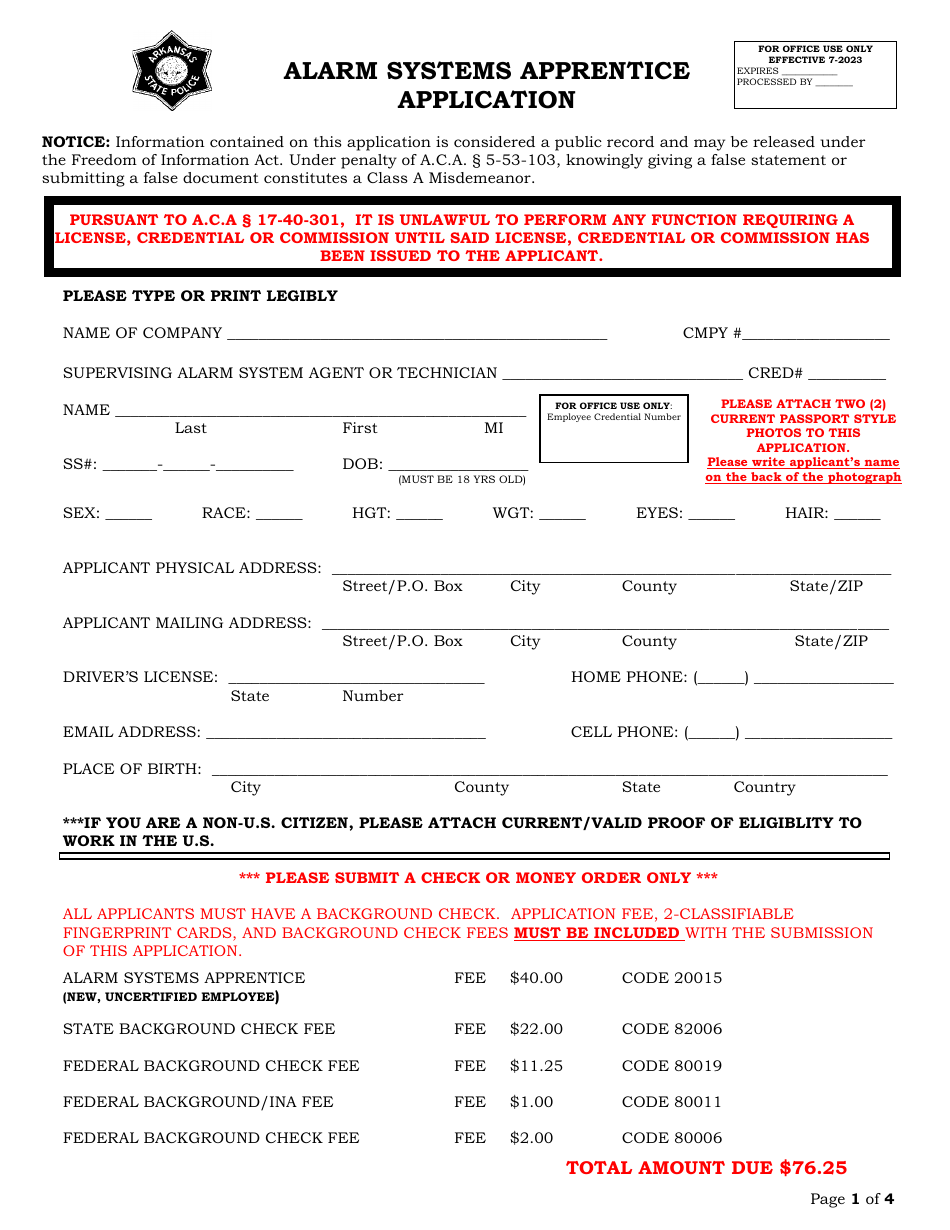 Arkansas Alarm Systems Apprentice Application - Fill Out, Sign Online and Download PDF ...