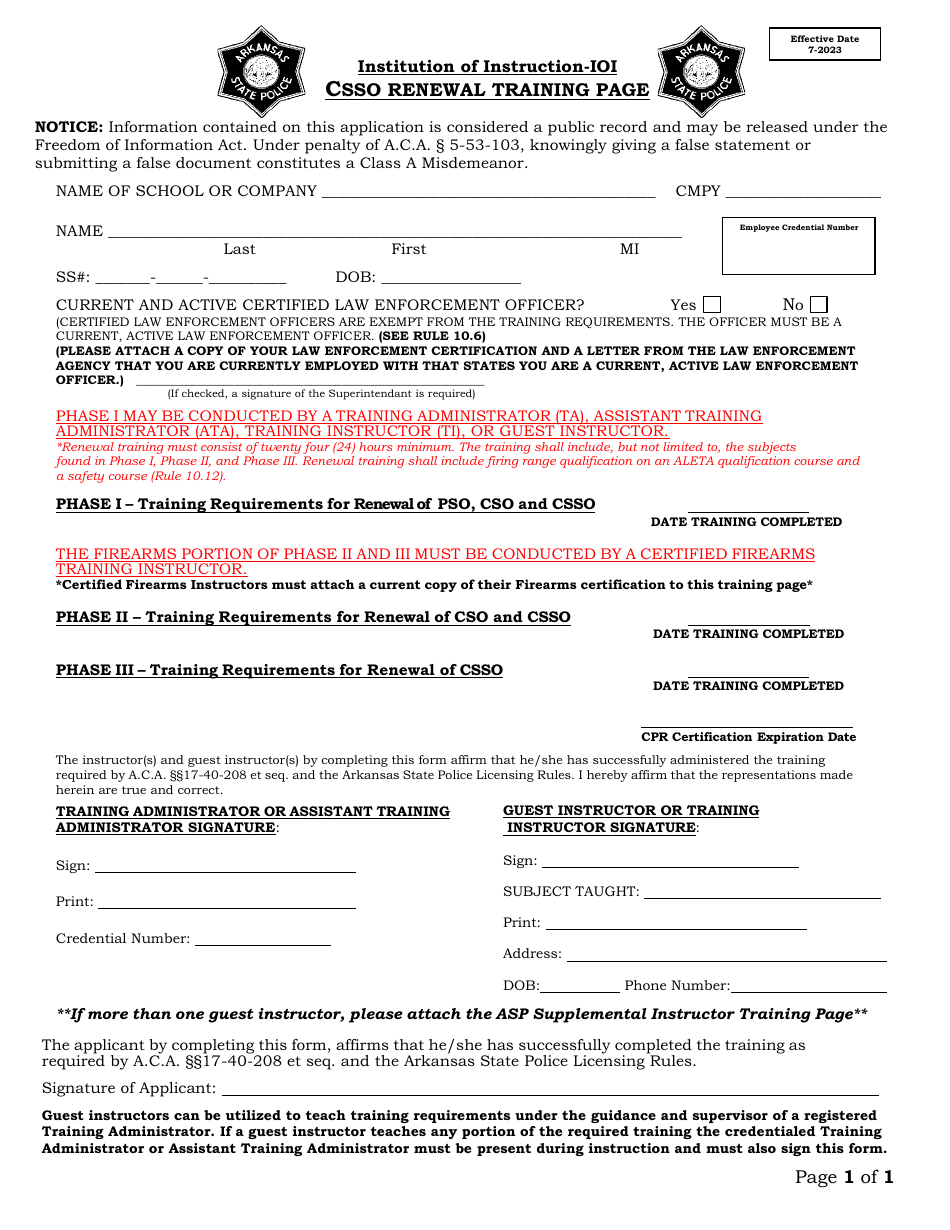 Arkansas Institution of Instruction - Ioi Csso Renewal Training Page ...