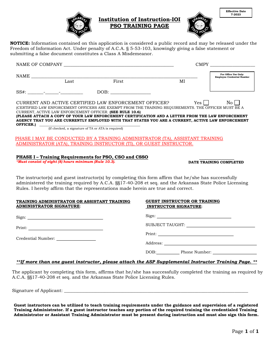 Arkansas Institution of Instruction - Ioi Pso Training Page Download Fillable PDF | Templateroller