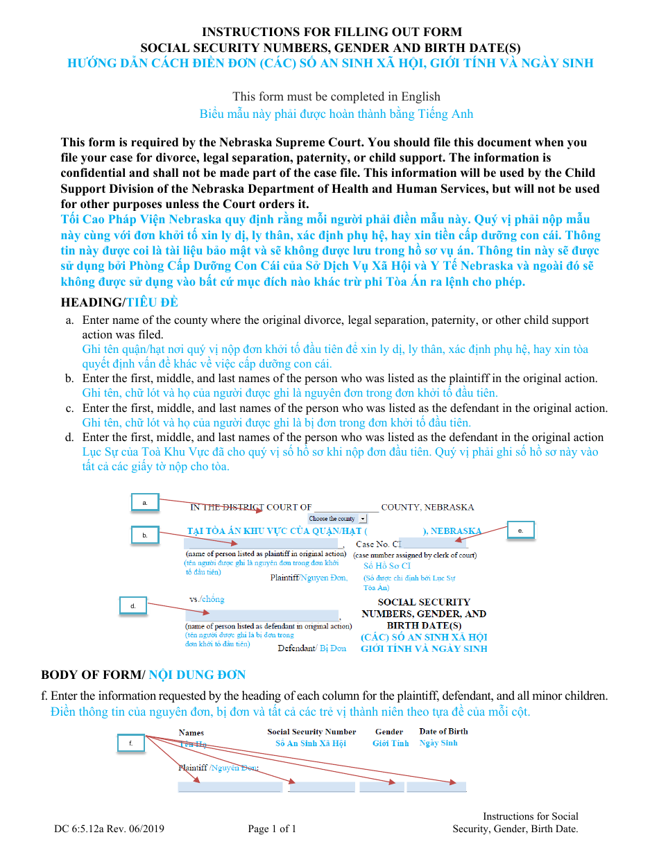 Download Instructions For Form Dc6 5 12 Social Security Numbers Gender