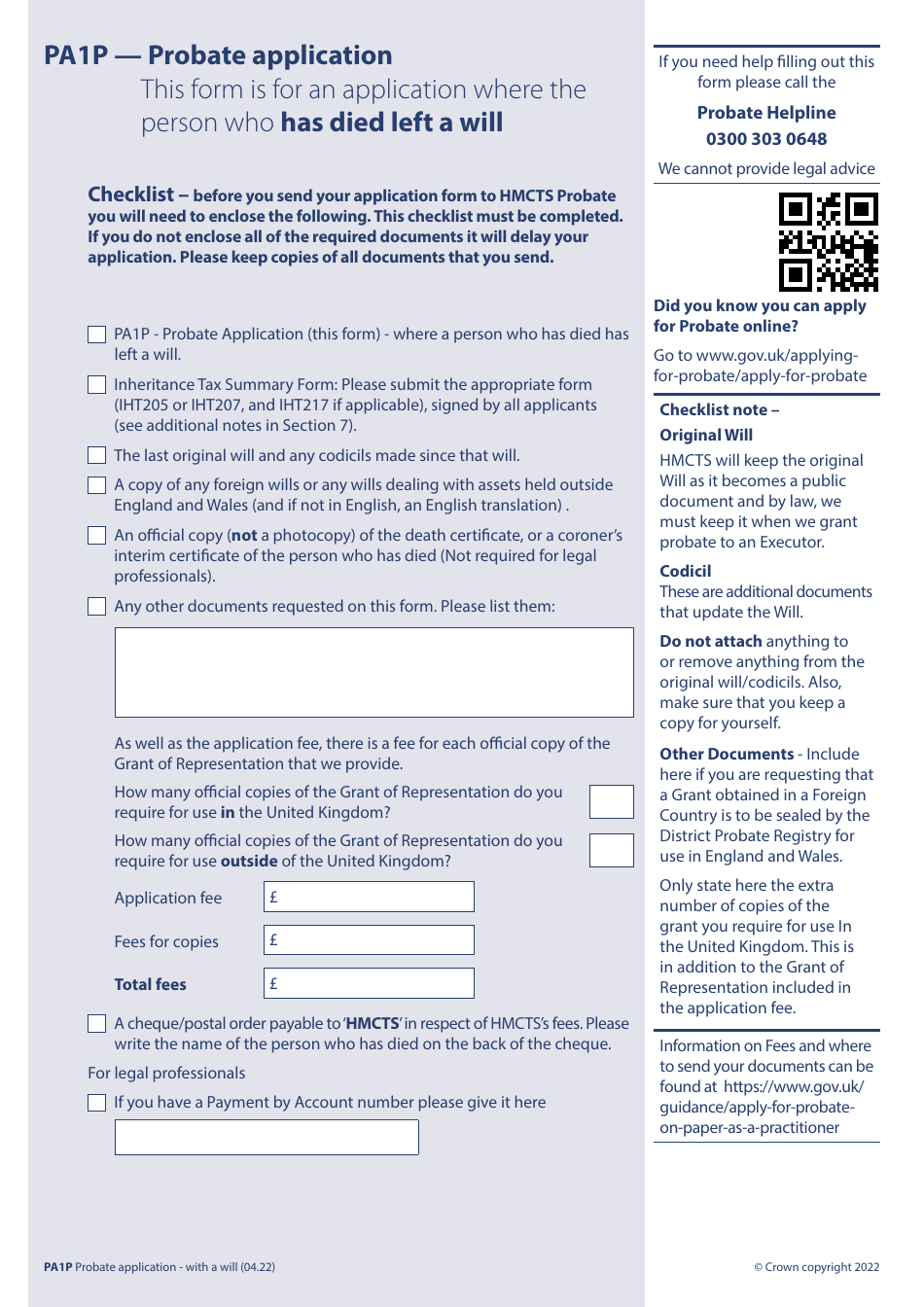 Form PA1P - Fill Out, Sign Online and Download Fillable PDF, United Kingdom | Templateroller