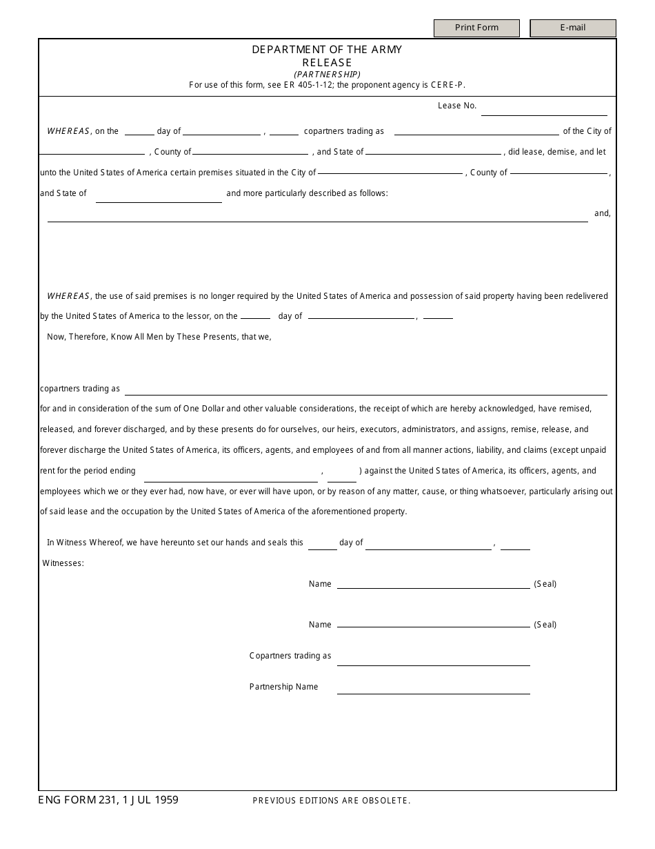 ENG Form 231 - Fill Out, Sign Online and Download Fillable PDF ...