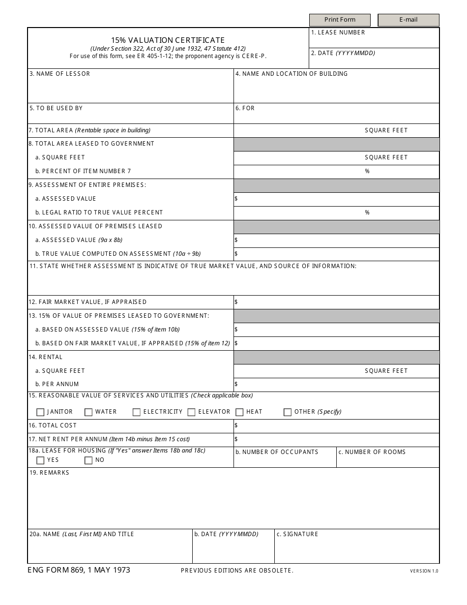 ENG Form 869 - Fill Out, Sign Online and Download Fillable PDF ...
