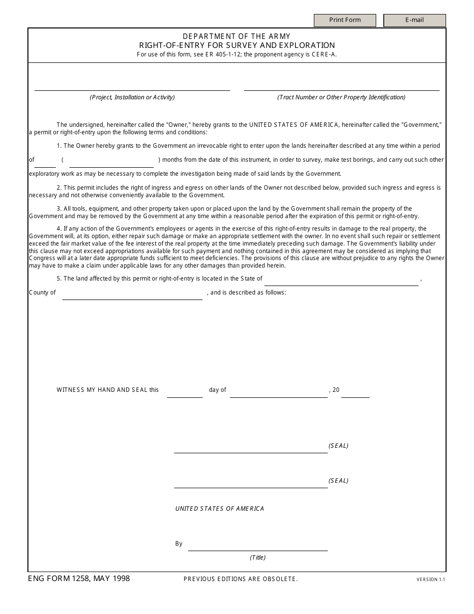ENG Form 1258 - Fill Out, Sign Online and Download Fillable PDF ...