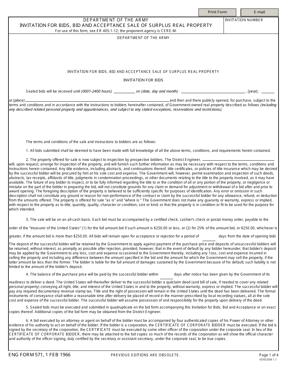 ENG Form 571 - Fill Out, Sign Online and Download Fillable PDF ... ENG Form 571 - Fill Out, Sign Online and Download Fillable PDF ...