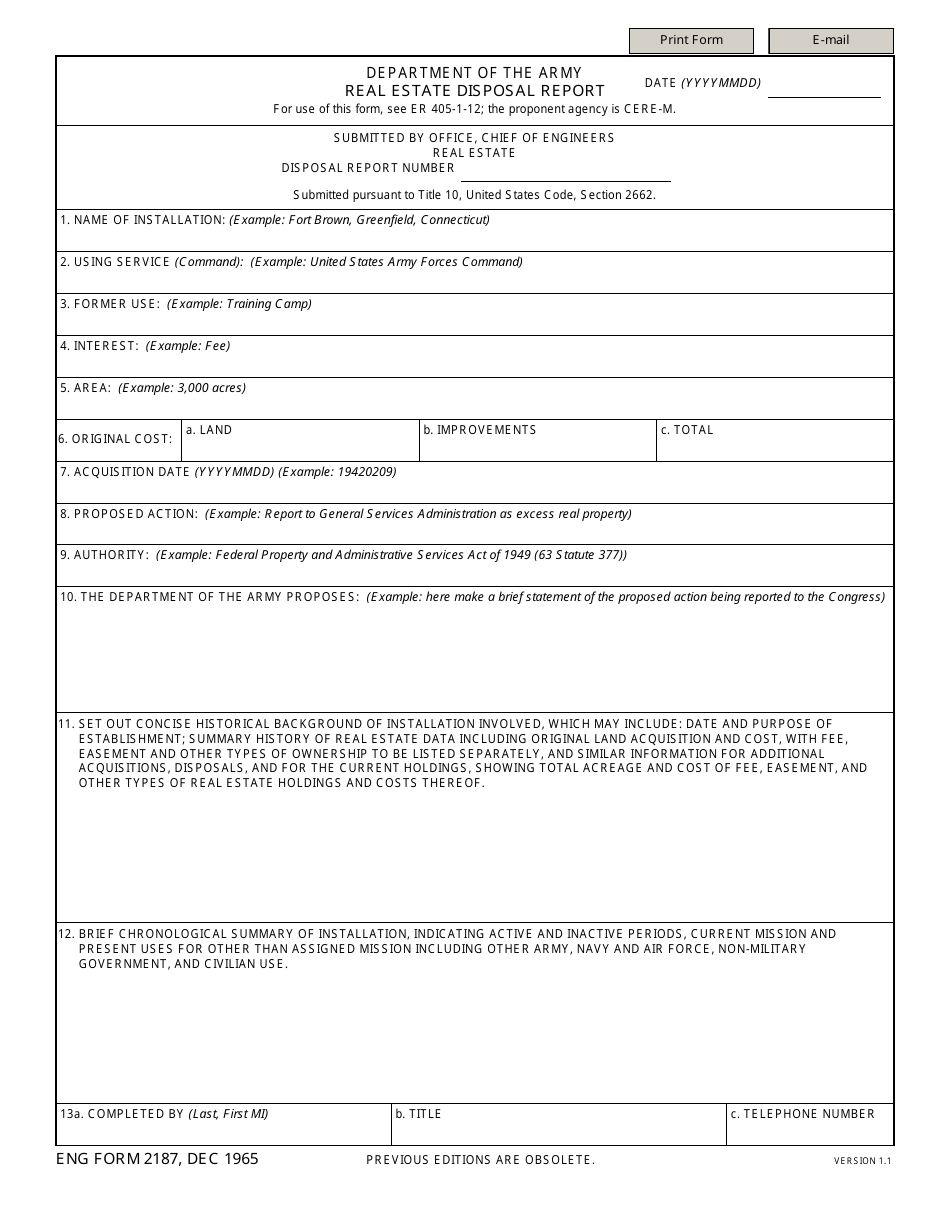ENG Form 2187 - Fill Out, Sign Online and Download Fillable PDF ...