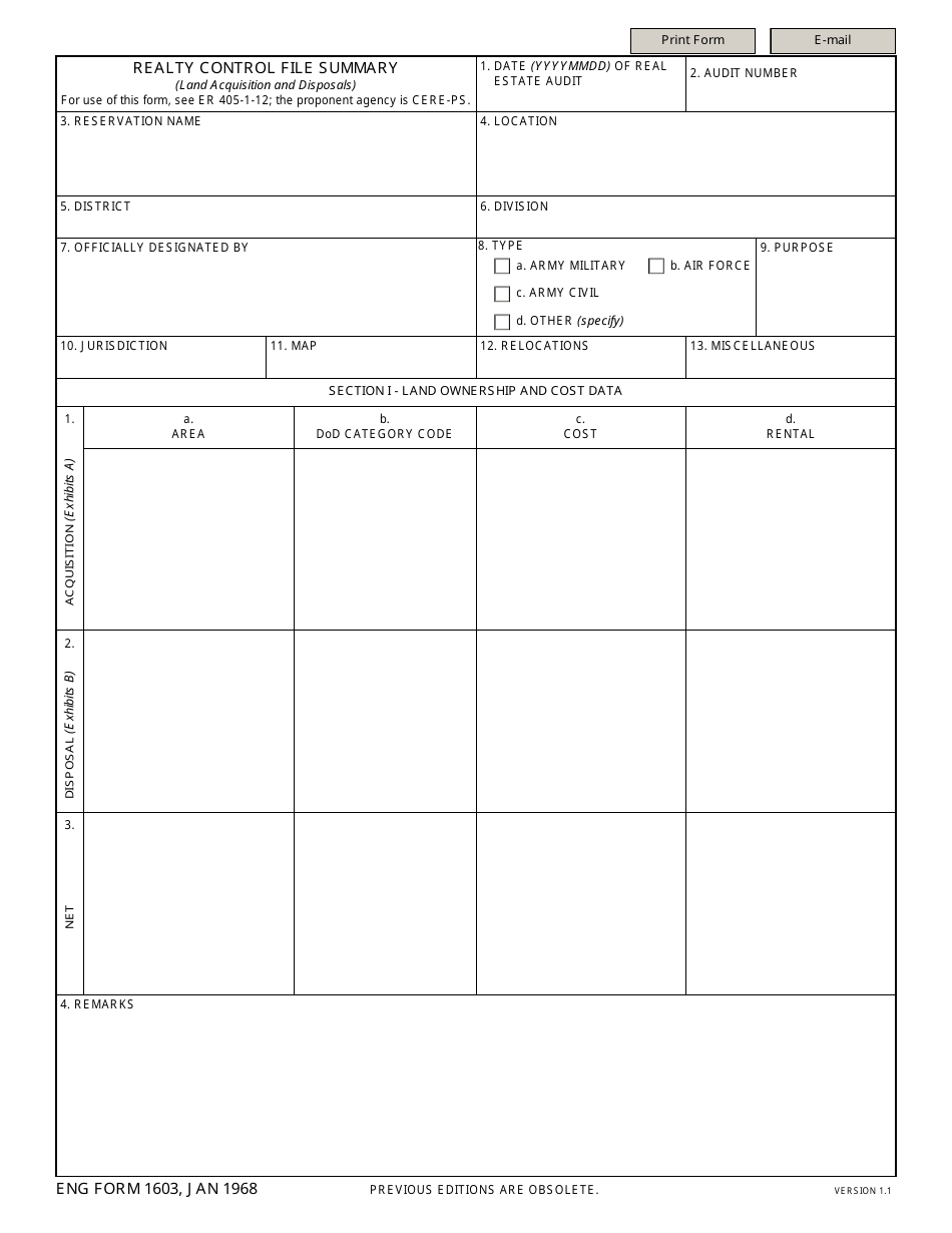 ENG Form 1603 - Fill Out, Sign Online and Download Fillable PDF ...