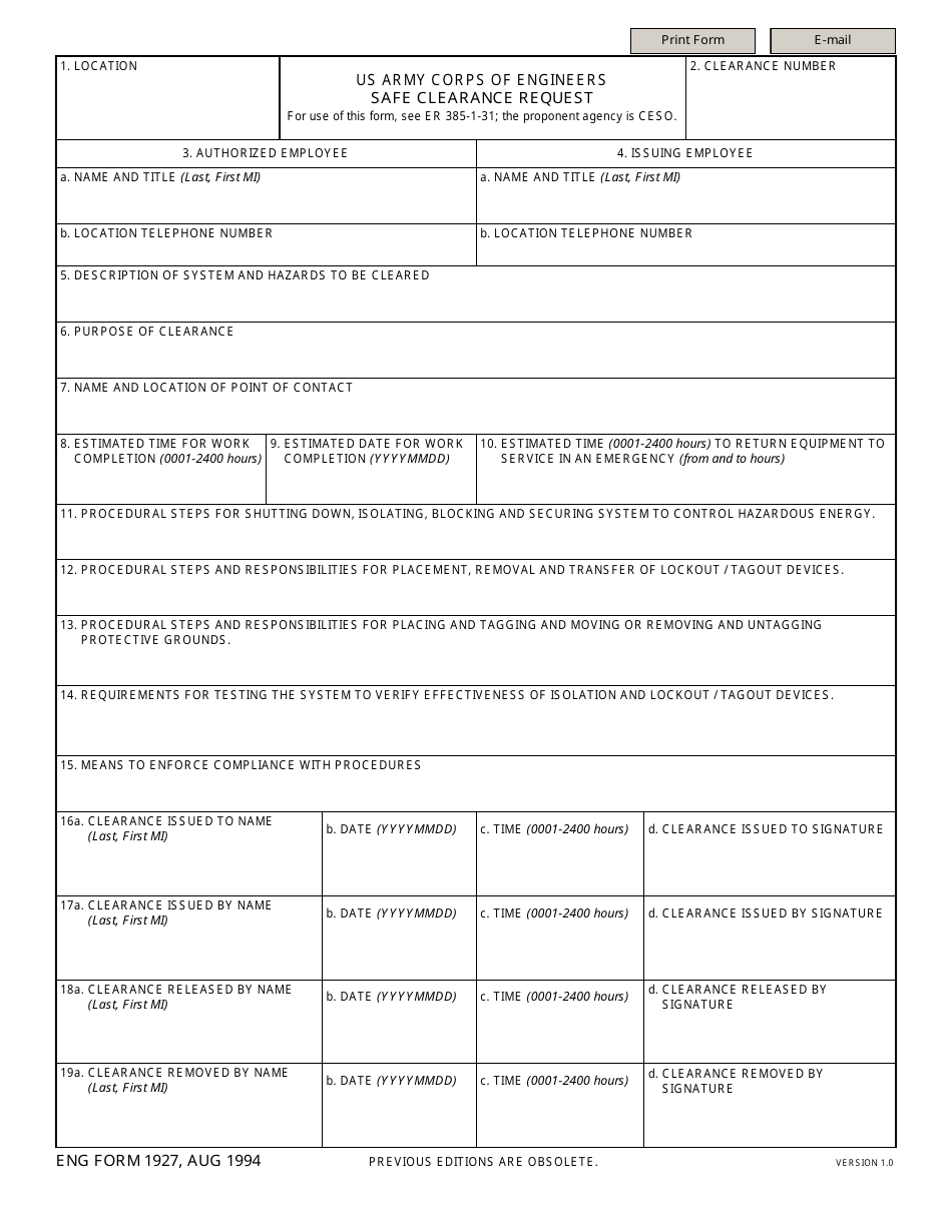 ENG Form 1927 - Fill Out, Sign Online and Download Fillable PDF ...