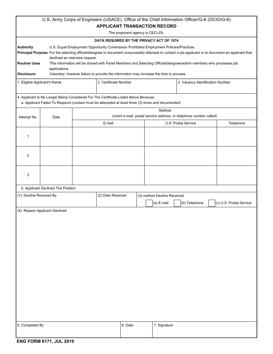 ENG Form 6171 - Fill Out, Sign Online and Download Fillable PDF ...