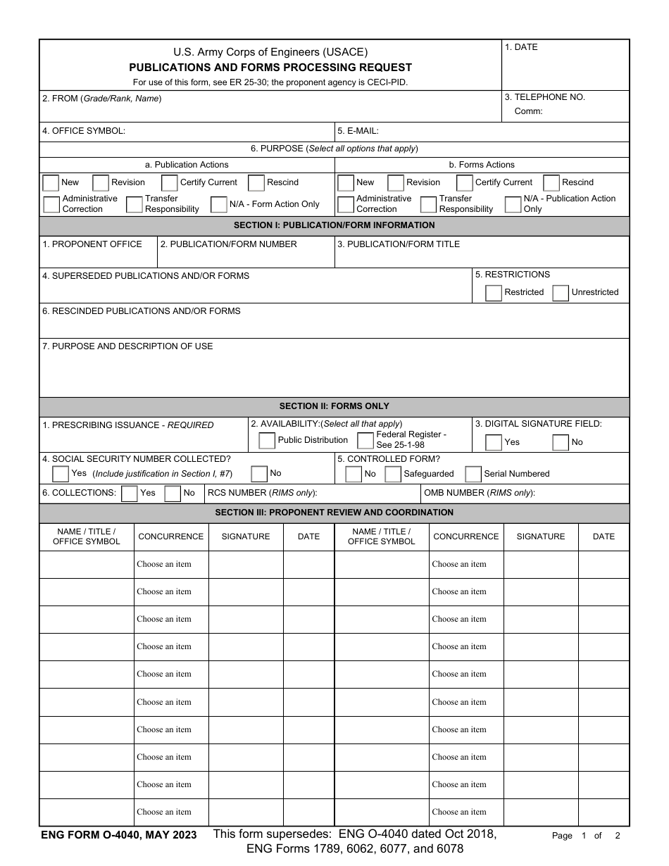 ENG Form O-4040 - Fill Out, Sign Online and Download Fillable PDF ...
