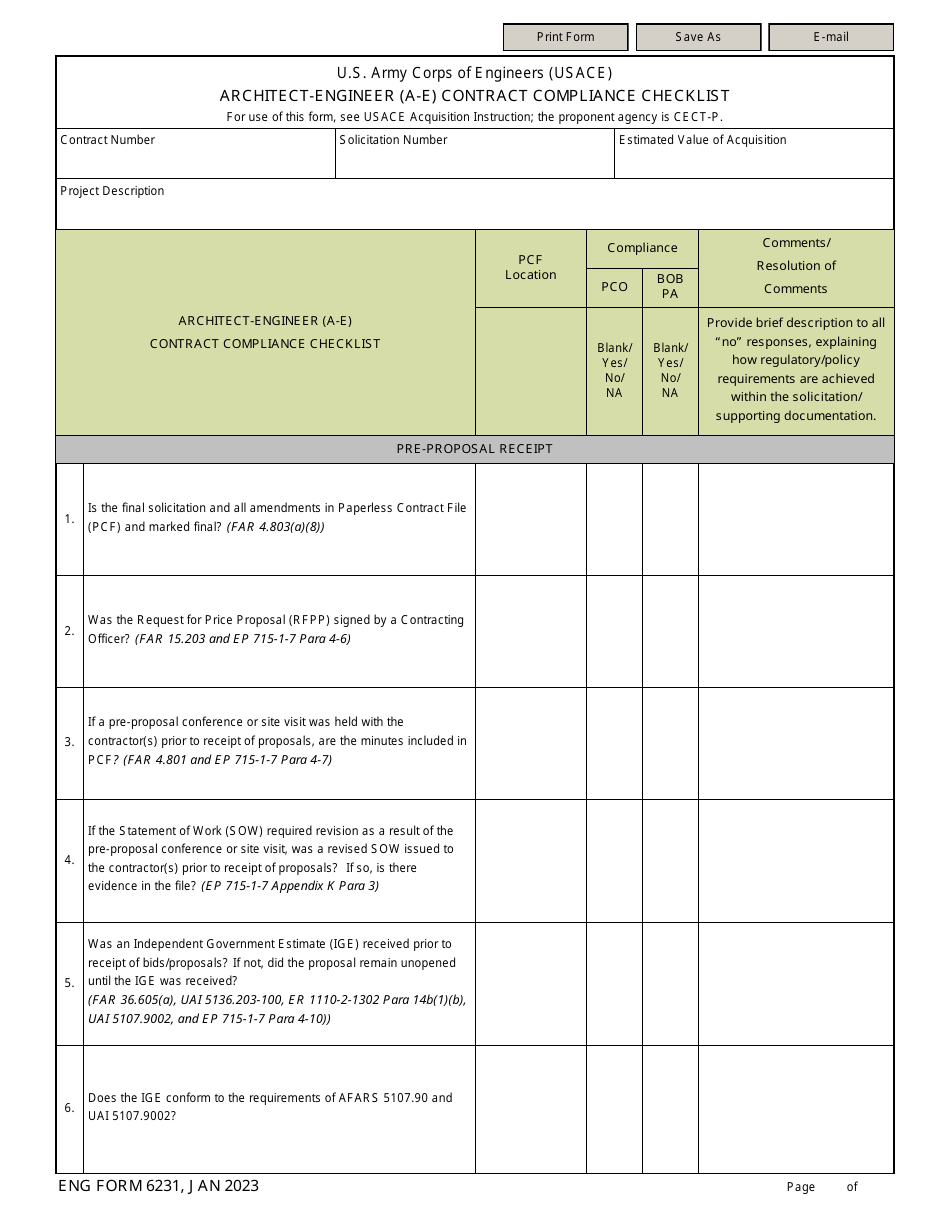 ENG Form 6231 - Fill Out, Sign Online and Download Fillable PDF ...