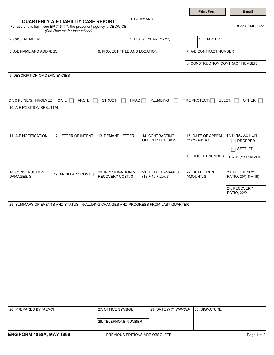 ENG Form 4858A - Fill Out, Sign Online and Download Fillable PDF ...