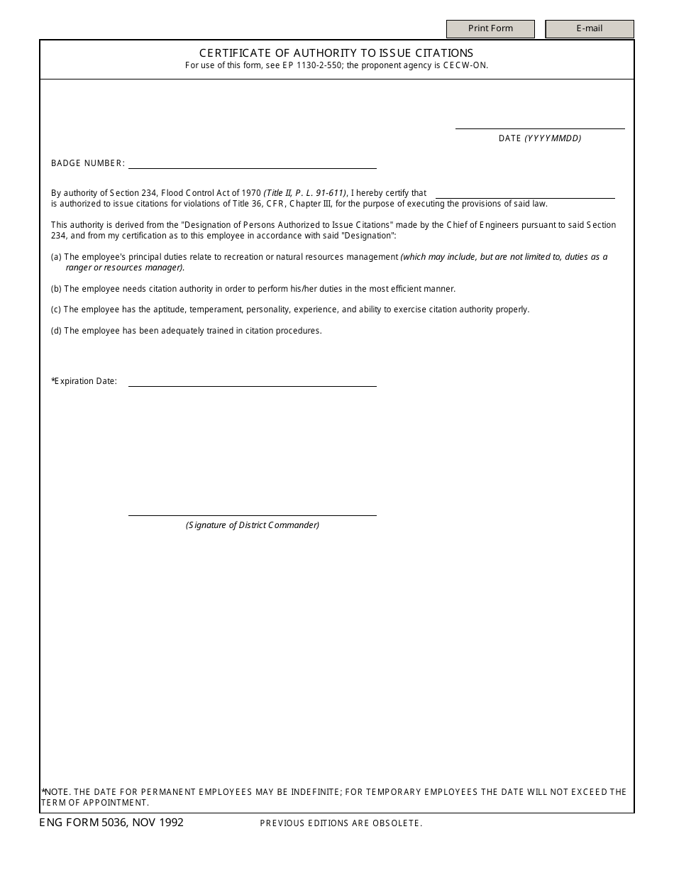 ENG Form 5036 - Fill Out, Sign Online and Download Fillable PDF ...