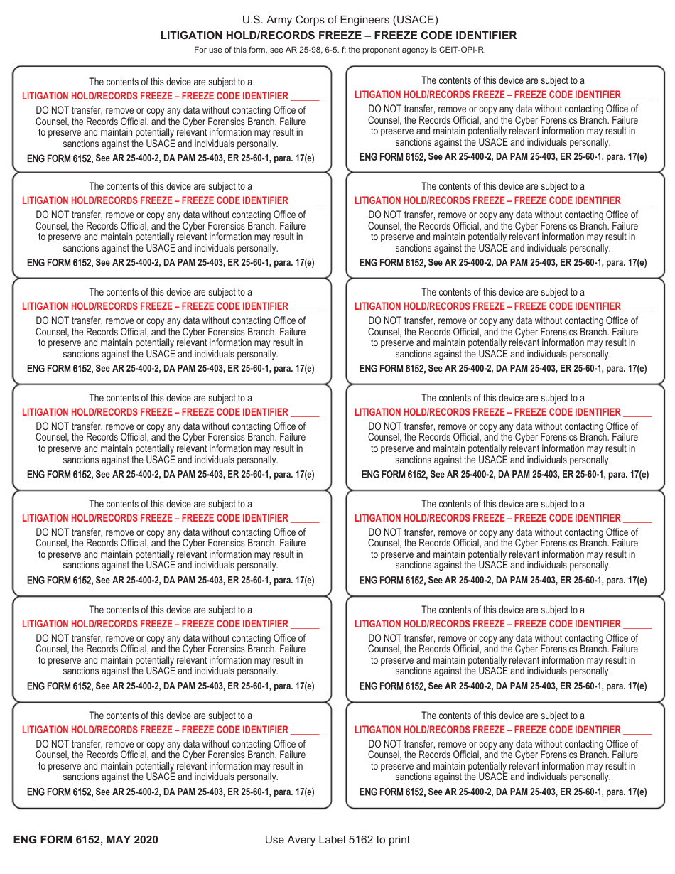 ENG Form 6152 - Fill Out, Sign Online and Download Printable PDF ...