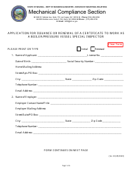 Nevada Application for Permit to Install a Boiler or Pressure Vessel ...