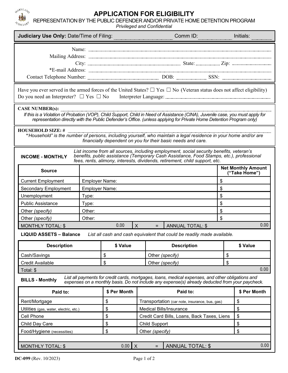 Form DC-099 Download Fillable PDF or Fill Online Application for ...