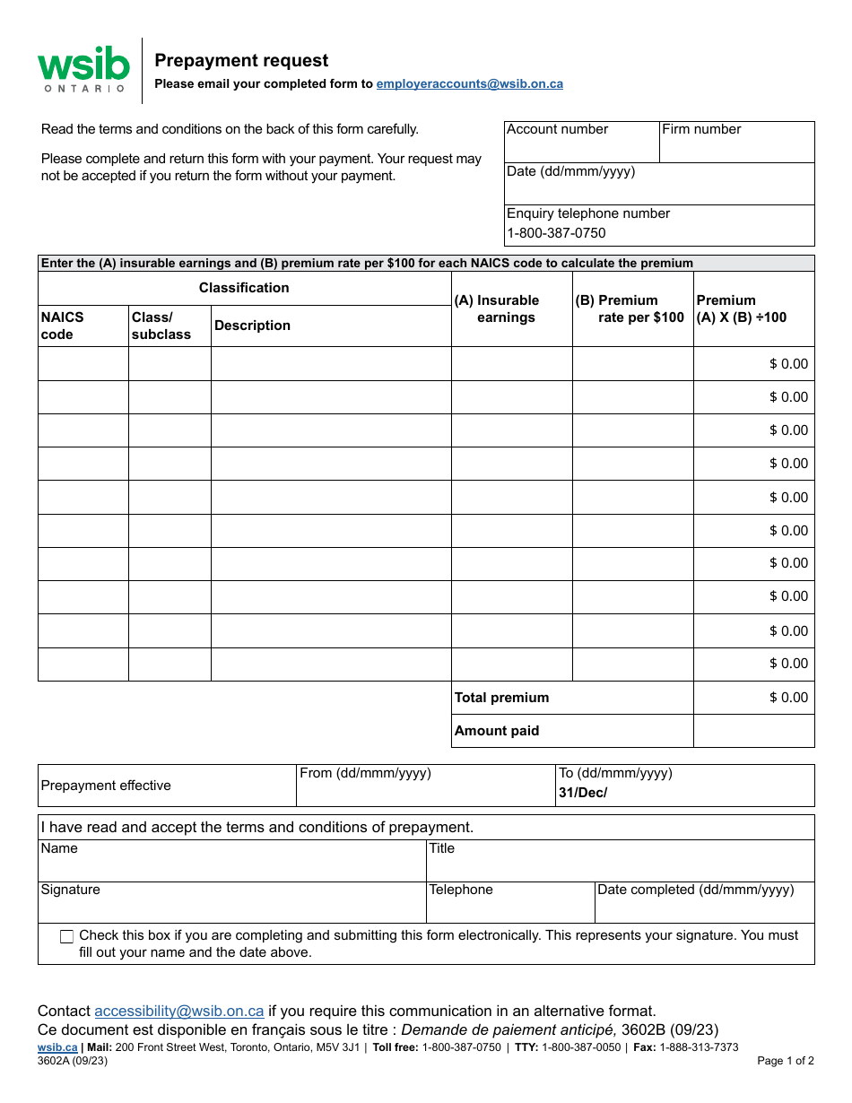 Form 3602A Download Fillable PDF or Fill Online Prepayment Request ...