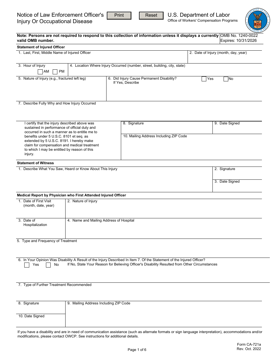 Form CA-721 Download Fillable PDF or Fill Online Notice of Law ...
