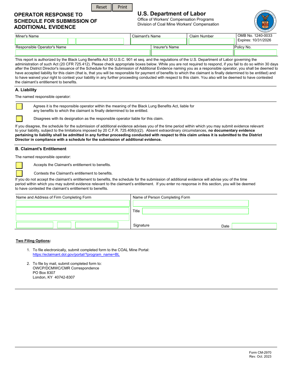 Form CM-2970 Download Fillable PDF or Fill Online Operator Response to ...