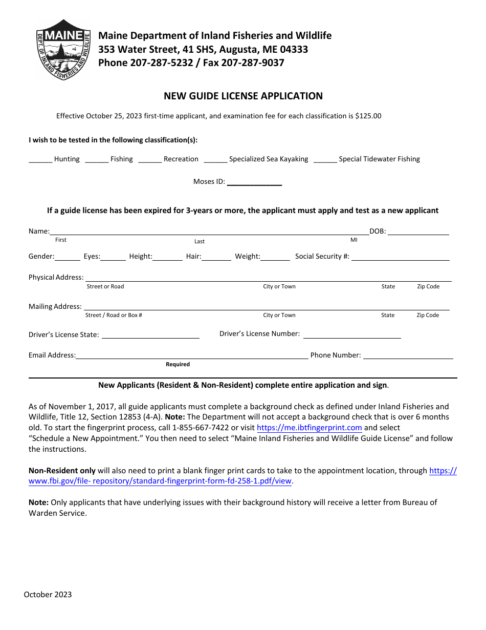 Maine New Guide License Application - Fill Out, Sign Online and ...