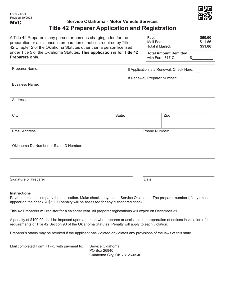 Form 717-C - Fill Out, Sign Online and Download Fillable PDF, Oklahoma ...
