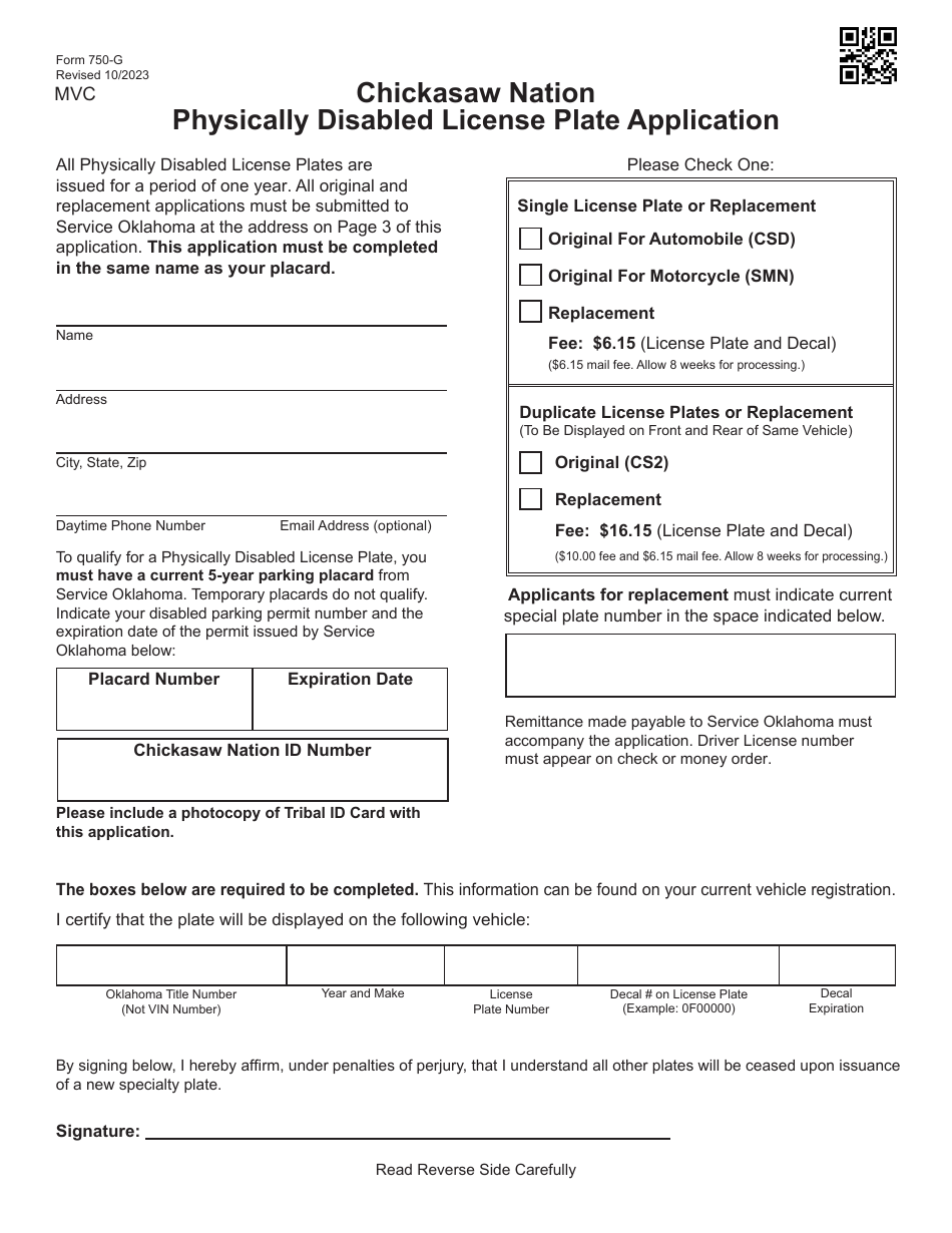 Form 750-G Download Fillable PDF or Fill Online Chickasaw Nation ...