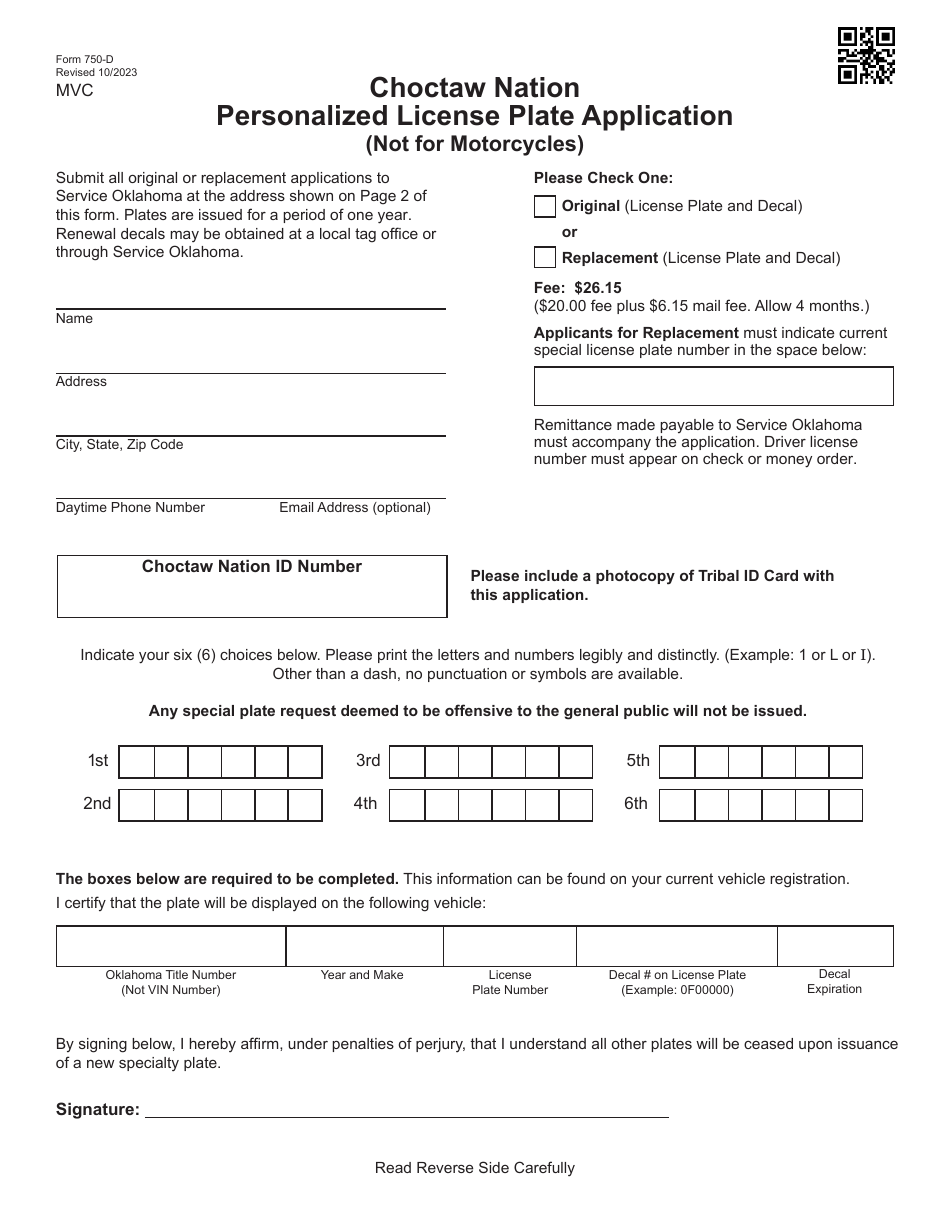 Form 750-D Download Fillable PDF or Fill Online Choctaw Nation ...