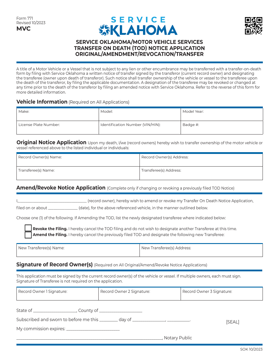 Form 771 - Fill Out, Sign Online and Download Fillable PDF, Oklahoma ...