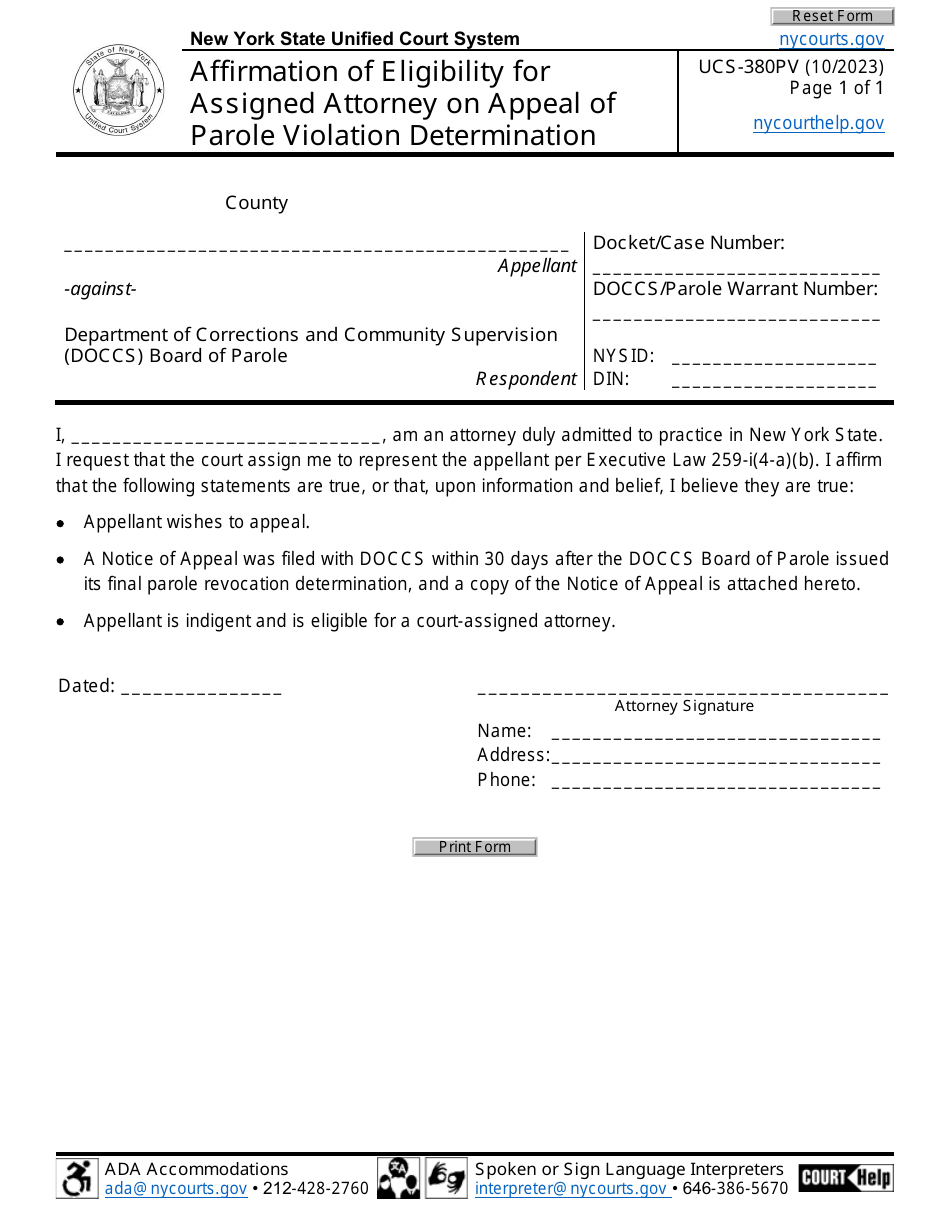 Form UCS-380PV Download Fillable PDF or Fill Online Affirmation of Eligibility for Assigned ...
