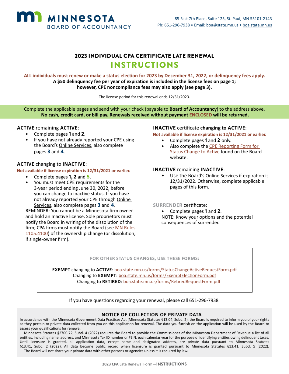 2023 Minnesota Individual CPA Certificate Renewal - Fill Out, Sign Online and Download PDF ...