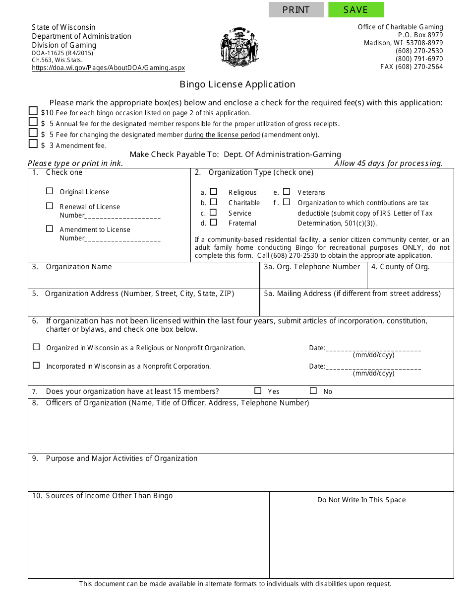 Form DOA-11625 - Fill Out, Sign Online and Download Fillable PDF ...