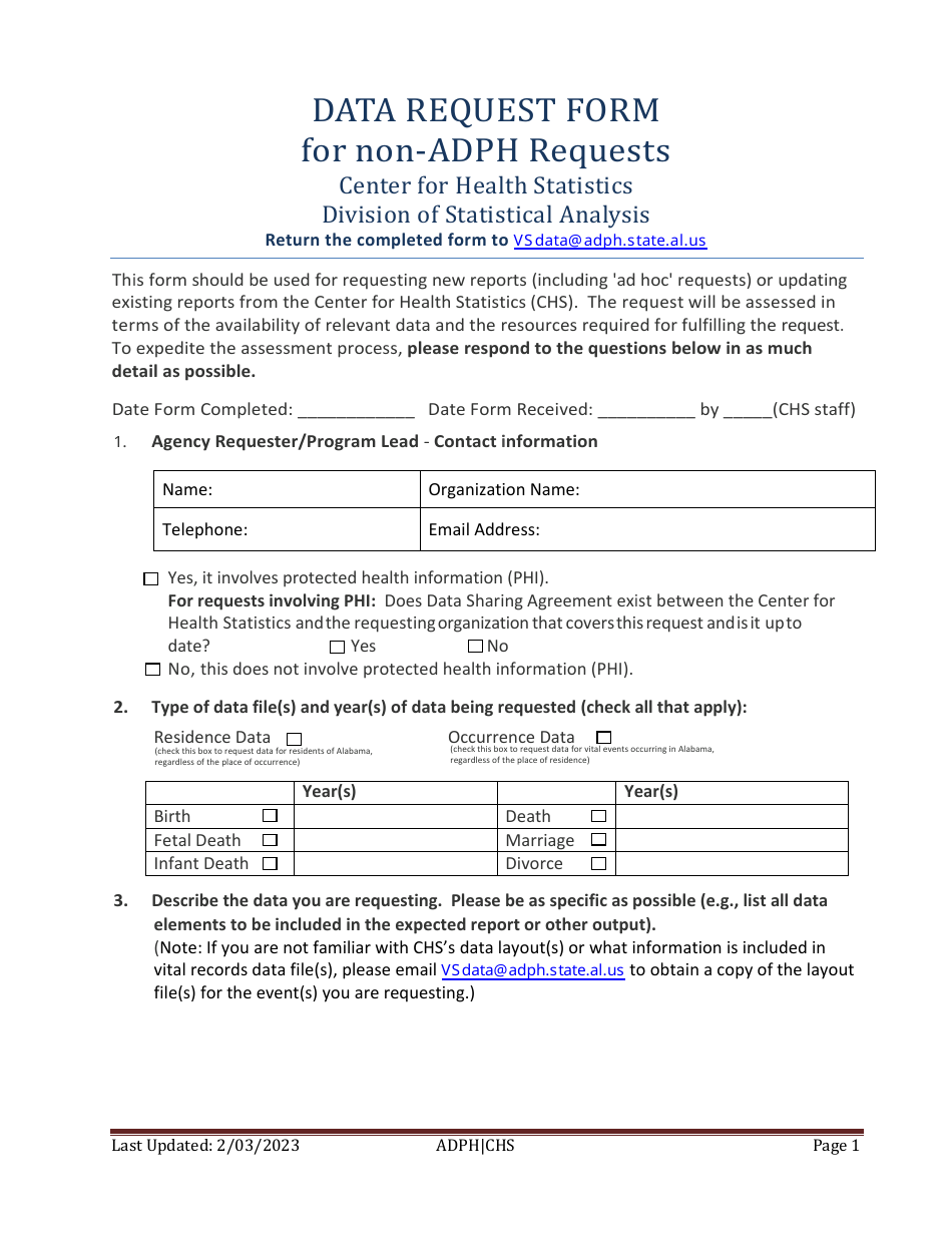 Alabama Data Request Form for Non-adph Requests - Fill Out, Sign Online ...