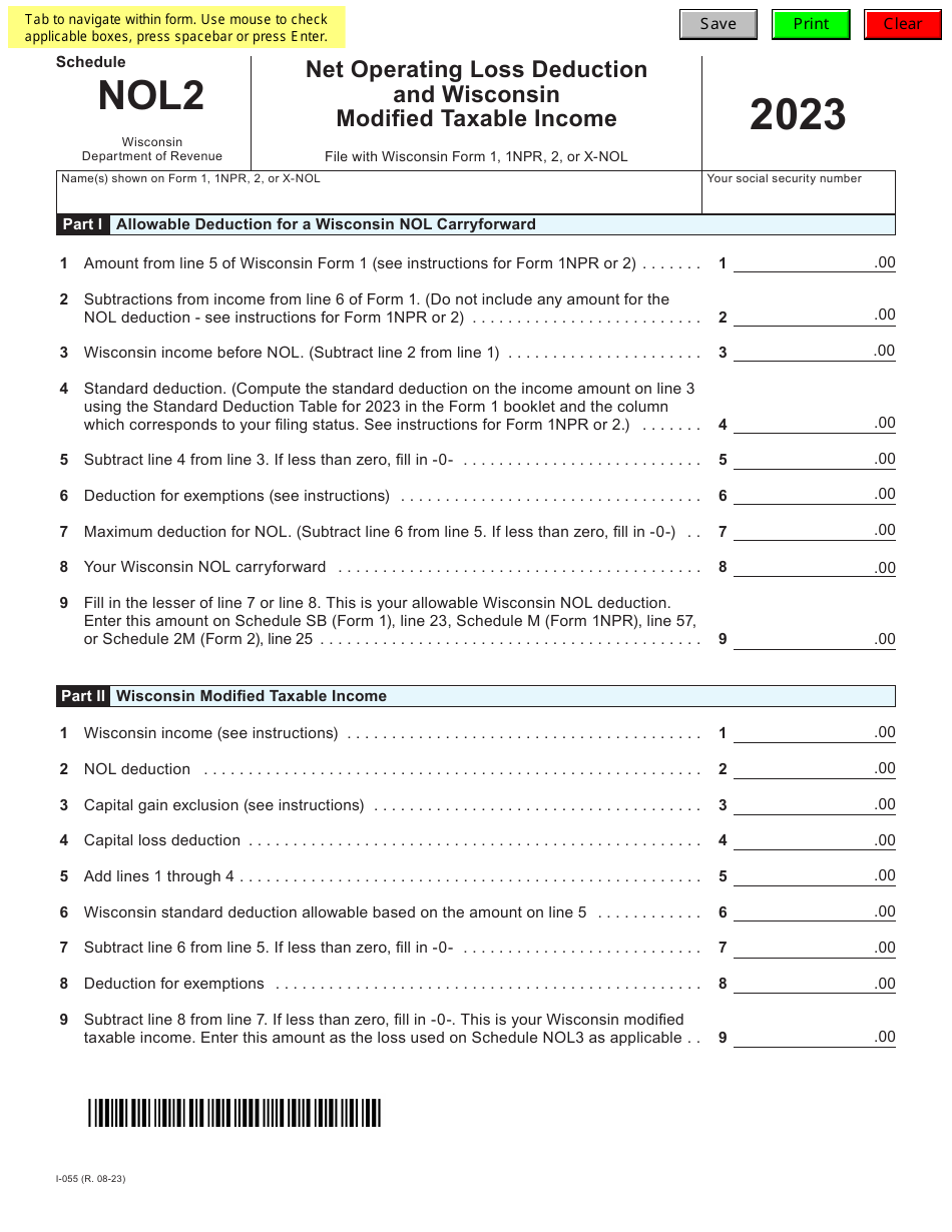 Form I-055 Schedule NOL2 Download Fillable PDF or Fill Online Net ...