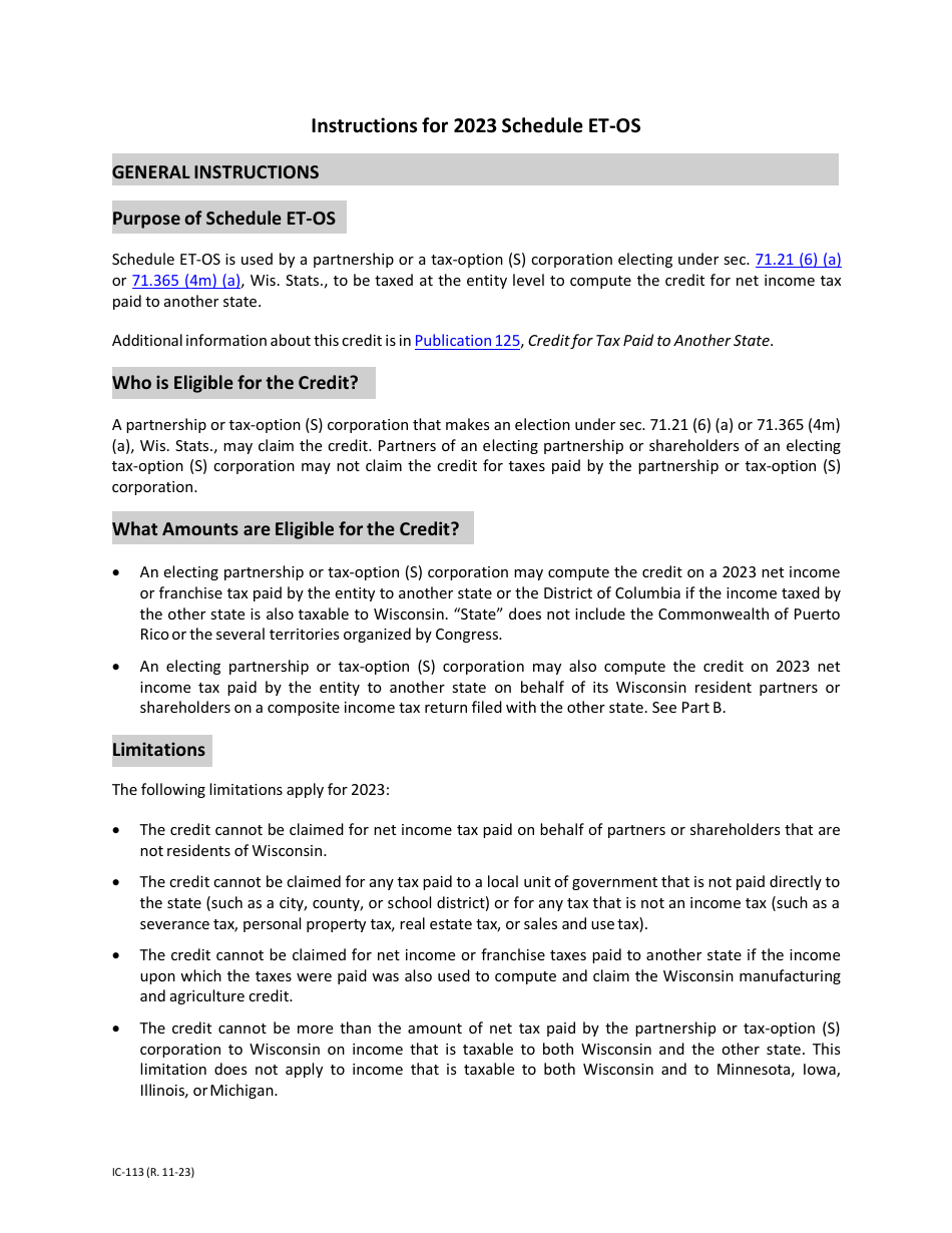 Download Instructions for Form IC-020 Schedule ET-OS Credit for Net Tax ...
