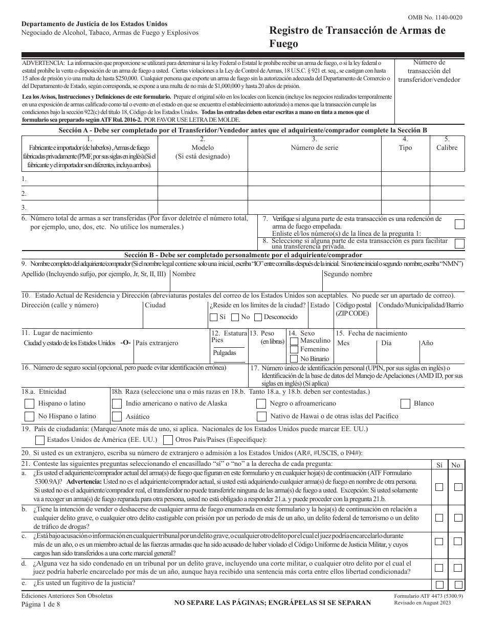 ATF Formulario 4473 (5300.9) Download Fillable PDF or Fill Online ...