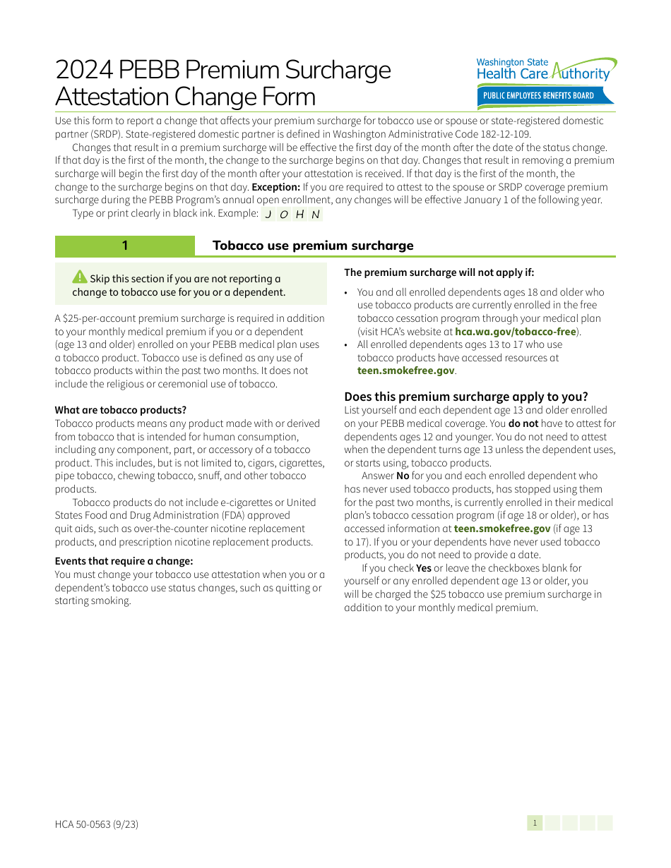 Form HCA50-0563 Download Fillable PDF or Fill Online Pebb Premium ...
