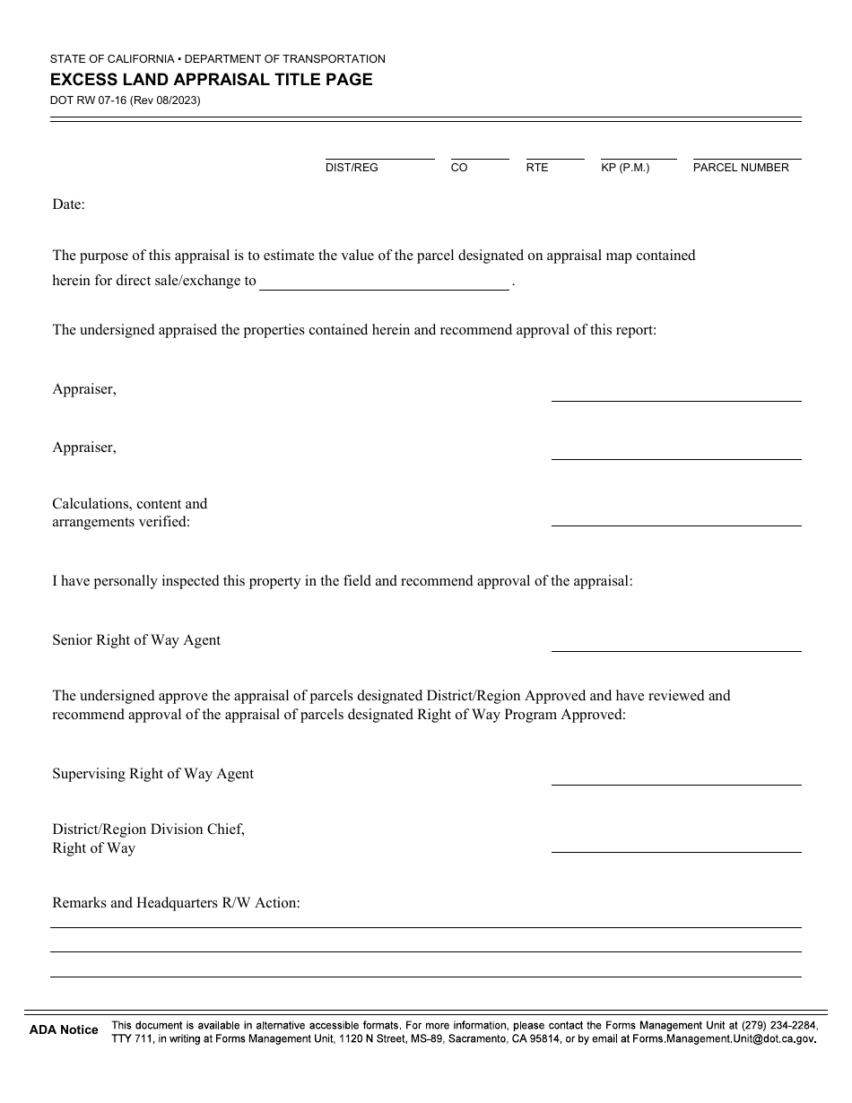 Form DOT RW07-16 - Fill Out, Sign Online and Download Fillable PDF ...