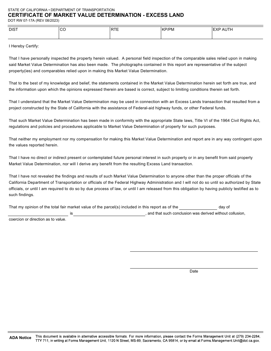 Form DOT RW07-17A - Fill Out, Sign Online and Download Fillable PDF ...
