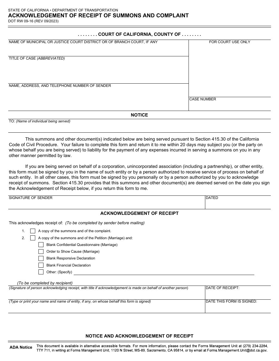 Form DOT RW09-16 - Fill Out, Sign Online and Download Fillable PDF ...