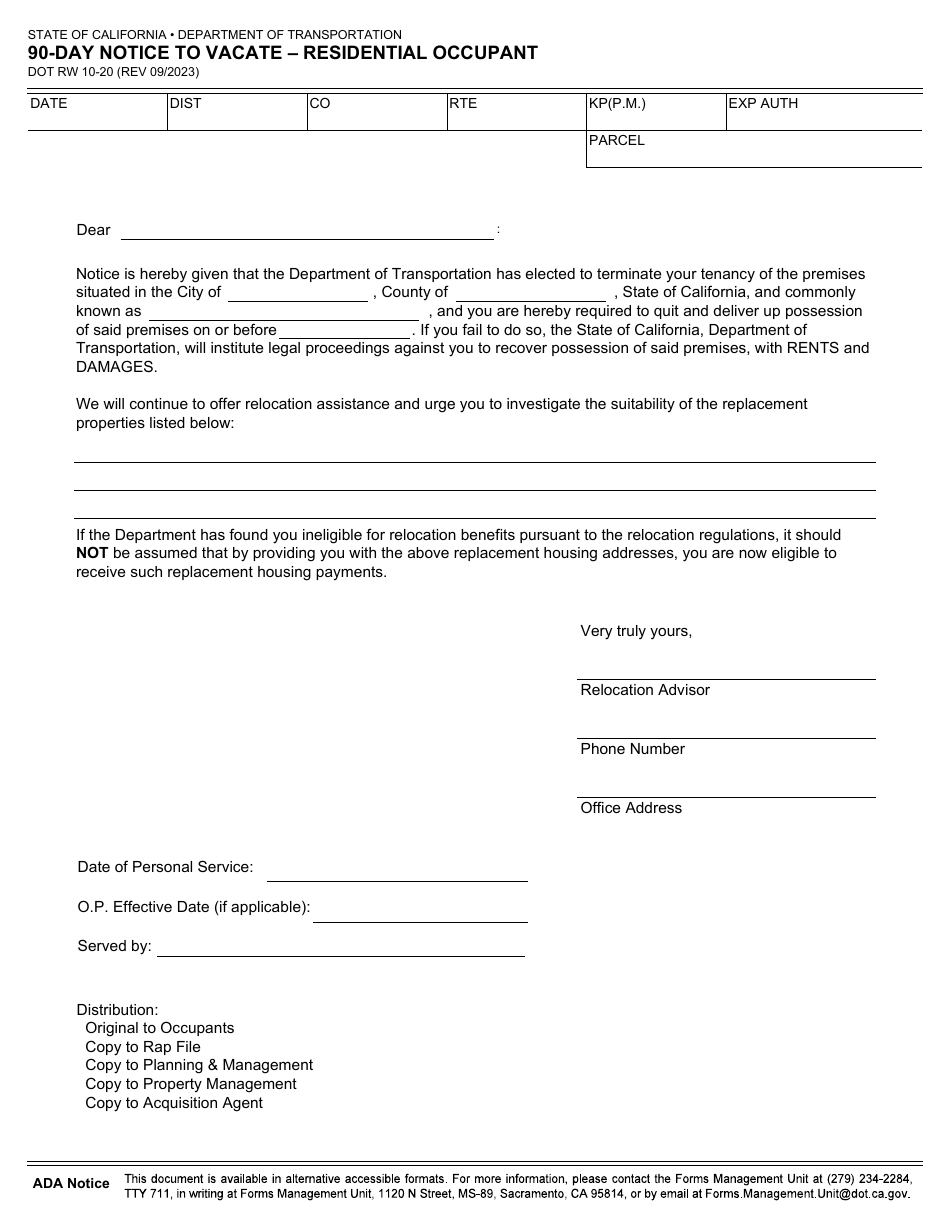 Form DOT RW10-20 - Fill Out, Sign Online and Download Fillable PDF ...