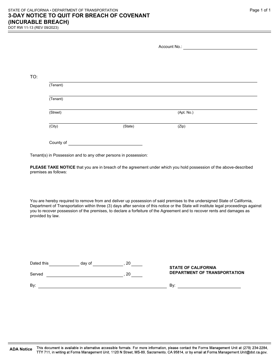 Form DOT RW11-13 - Fill Out, Sign Online and Download Fillable PDF ...
