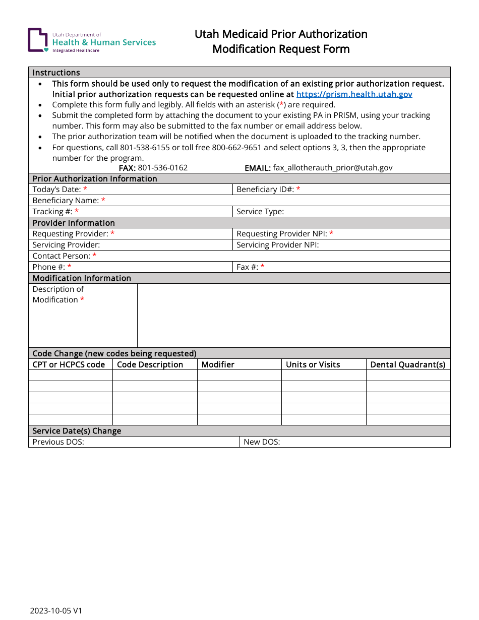 Utah Utah Medicaid Prior Authorization Modification Request Form ...