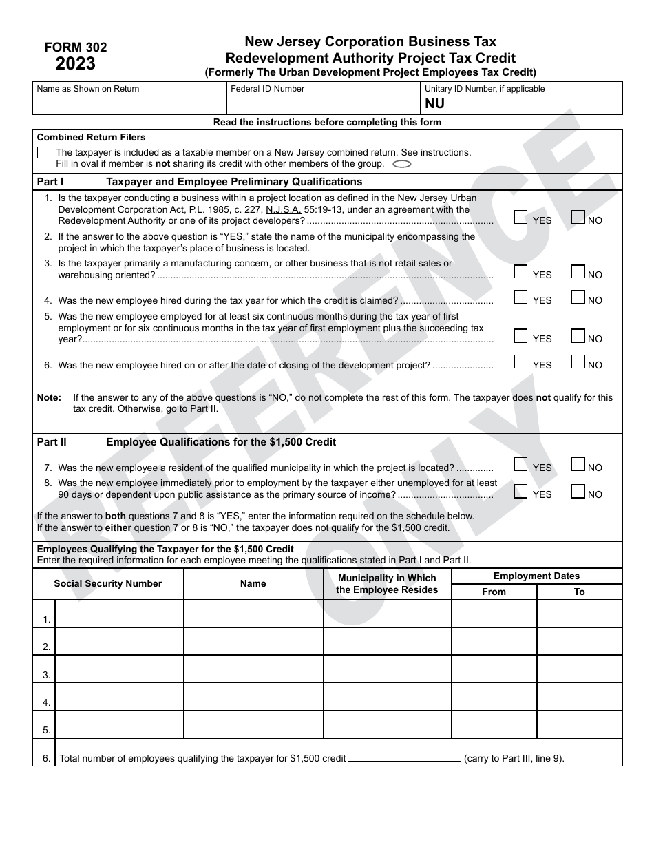 Form 302 Download Printable PDF or Fill Online Redevelopment Authority ...