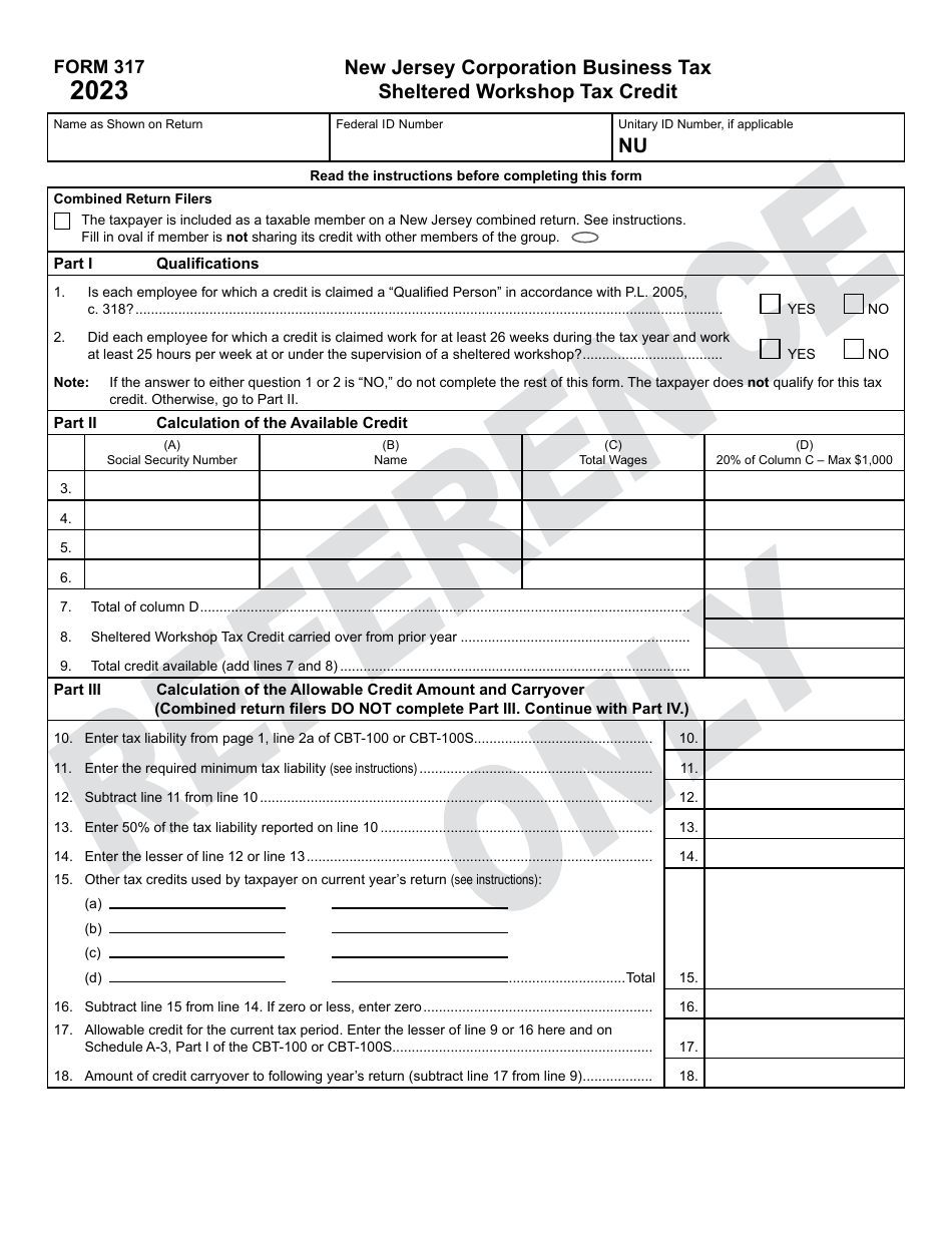 Form 317 Download Printable PDF or Fill Online Sheltered Workshop Tax ...